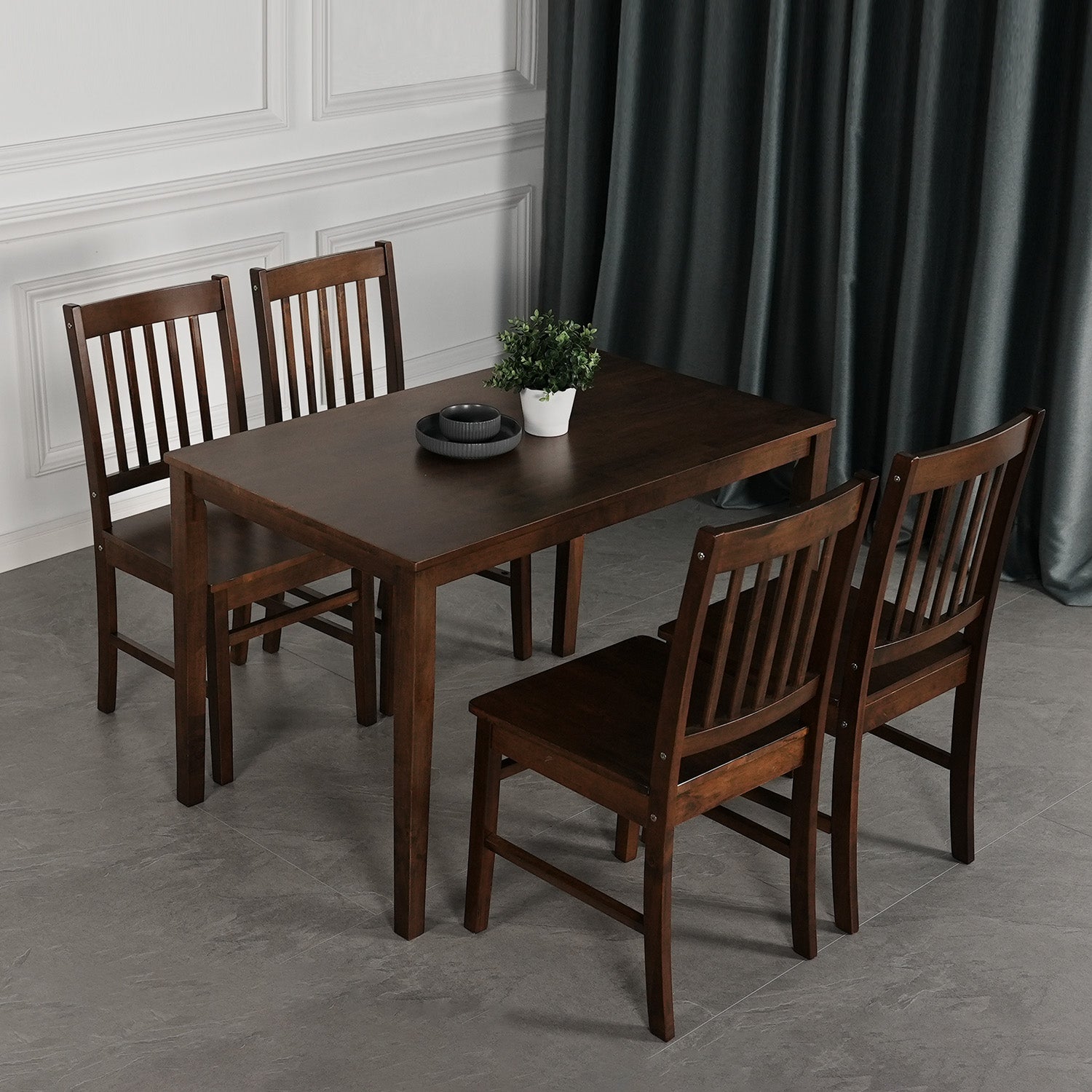 (EM) 4 People Seater Pusan Metro Dining Set with 1 Table Solid Wood 4 ...