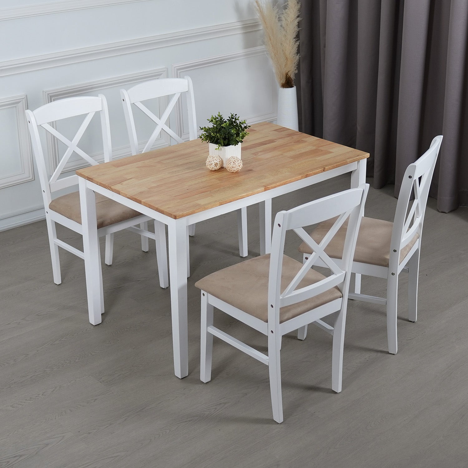 (EM) 4 People Seater Dining Set with 1 Table Solid Wood 4 Chairs - Din ...