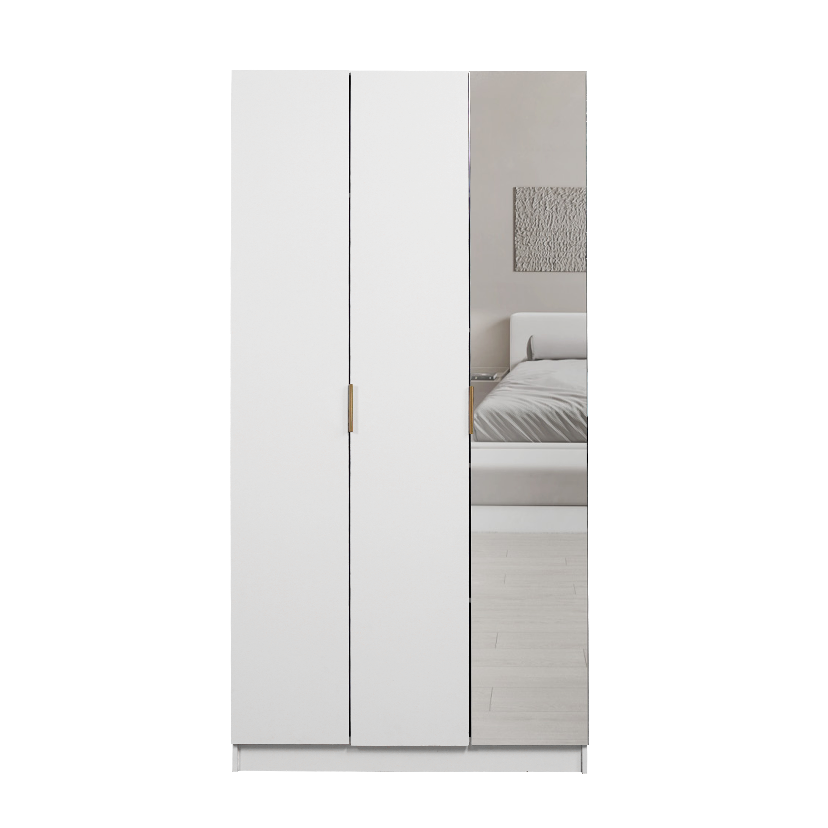 3FT Luca Series 3 Door Wardrobe with Mirror Gold Handle 6 Compartment ...