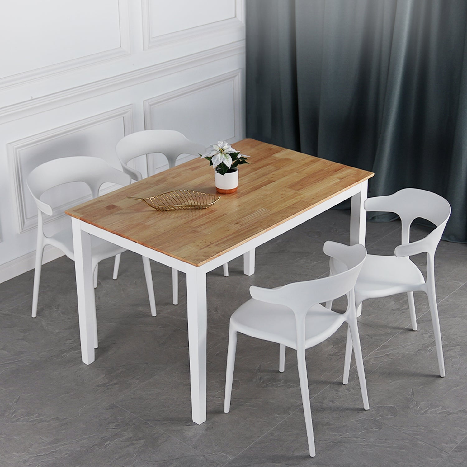 (EM) 4 People Seater Dining Set with 1 Table Solid Wood 4 Chairs - Din ...