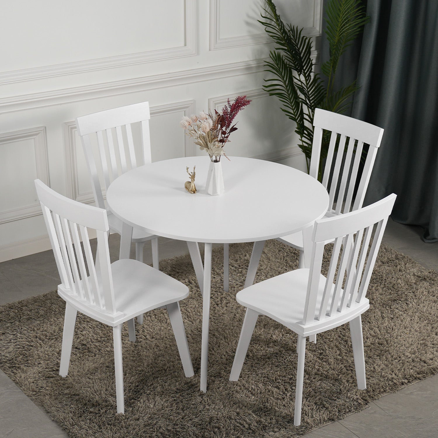 (EM) 4 Seater MateoR Solid Wood Dining Set Round Table + 4 Chairs-Mate ...