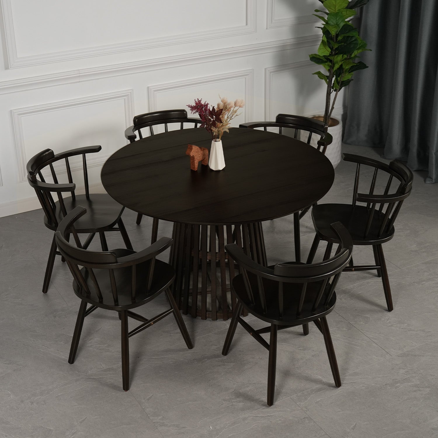 6 Seater Luna Solid Wood Dining Set Round Table + 6 Chair-LUNA/JAGO/AN ...