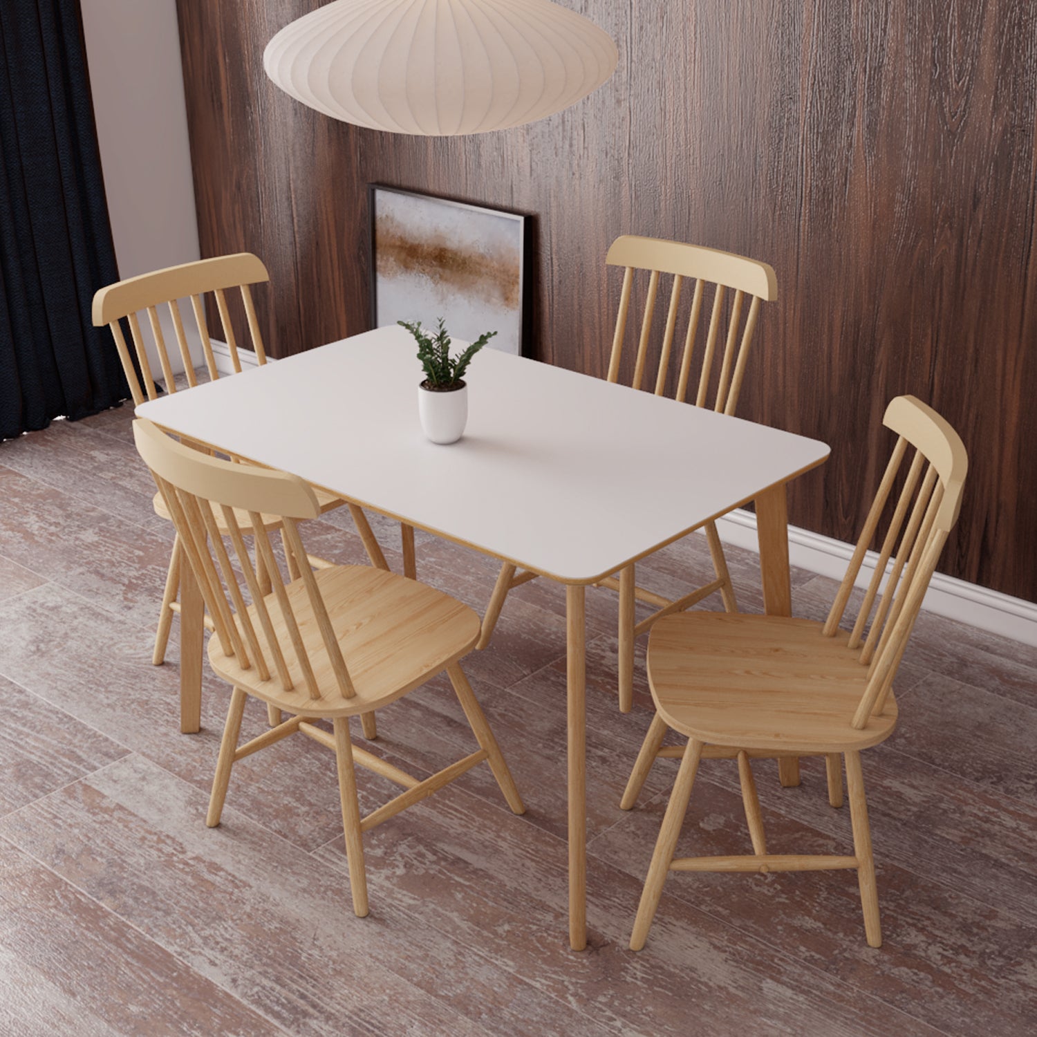 (FREE Shipping) 4 Seater Modern Solid Wood Dining Set with 1 Table and ...