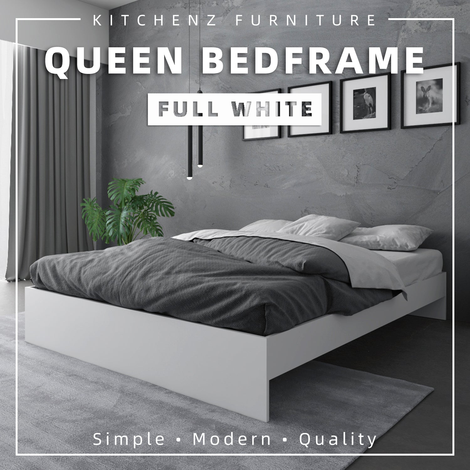 (EM) 6.3FT Wooden Queen Bed Frame w/ Headboard Katil Queen Kayu - HMZ ...