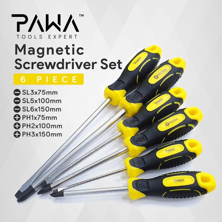EM 6 PCS Magnetic Screwdriver Set Soft Grip 3 Phillips and 3 Flat KitchenZ